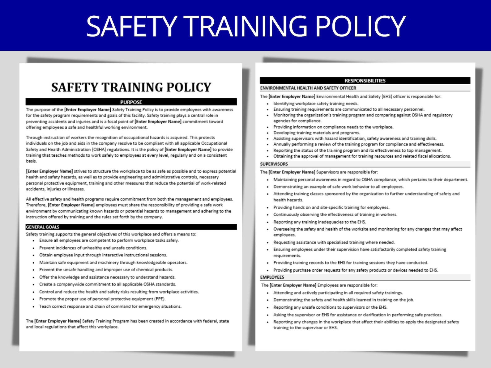 Safety Training Policy: Employee Safety Training OSHA Compliance Safety ...