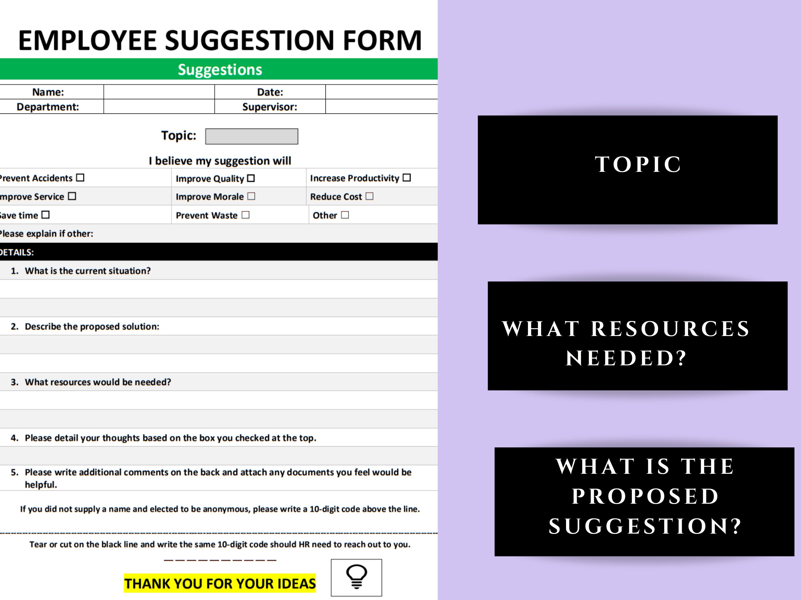 Employee Suggestion Form Editable Word Template Suggestion - Etsy UK