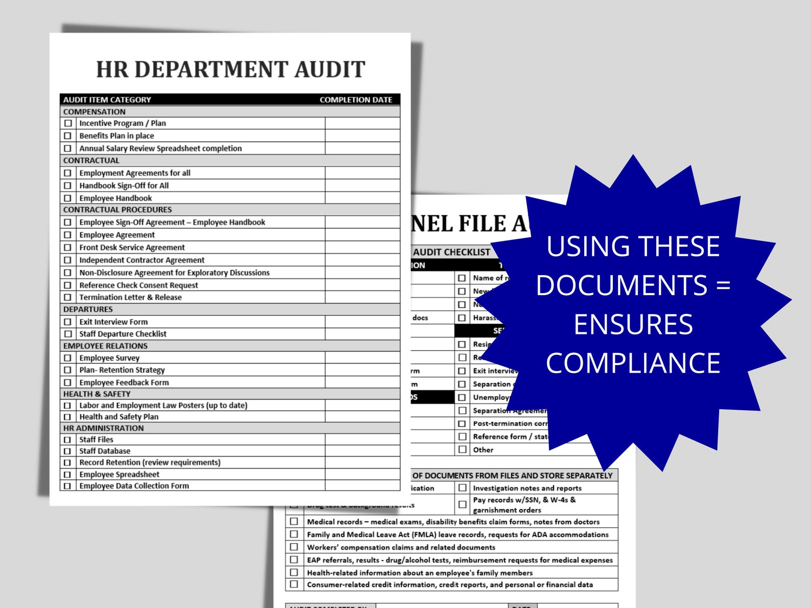 HR Audit & Personal File Audit Templates: Compliance Documents (digital ...