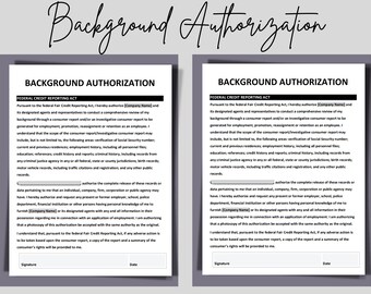 Background Check Authorization Form - Etsy