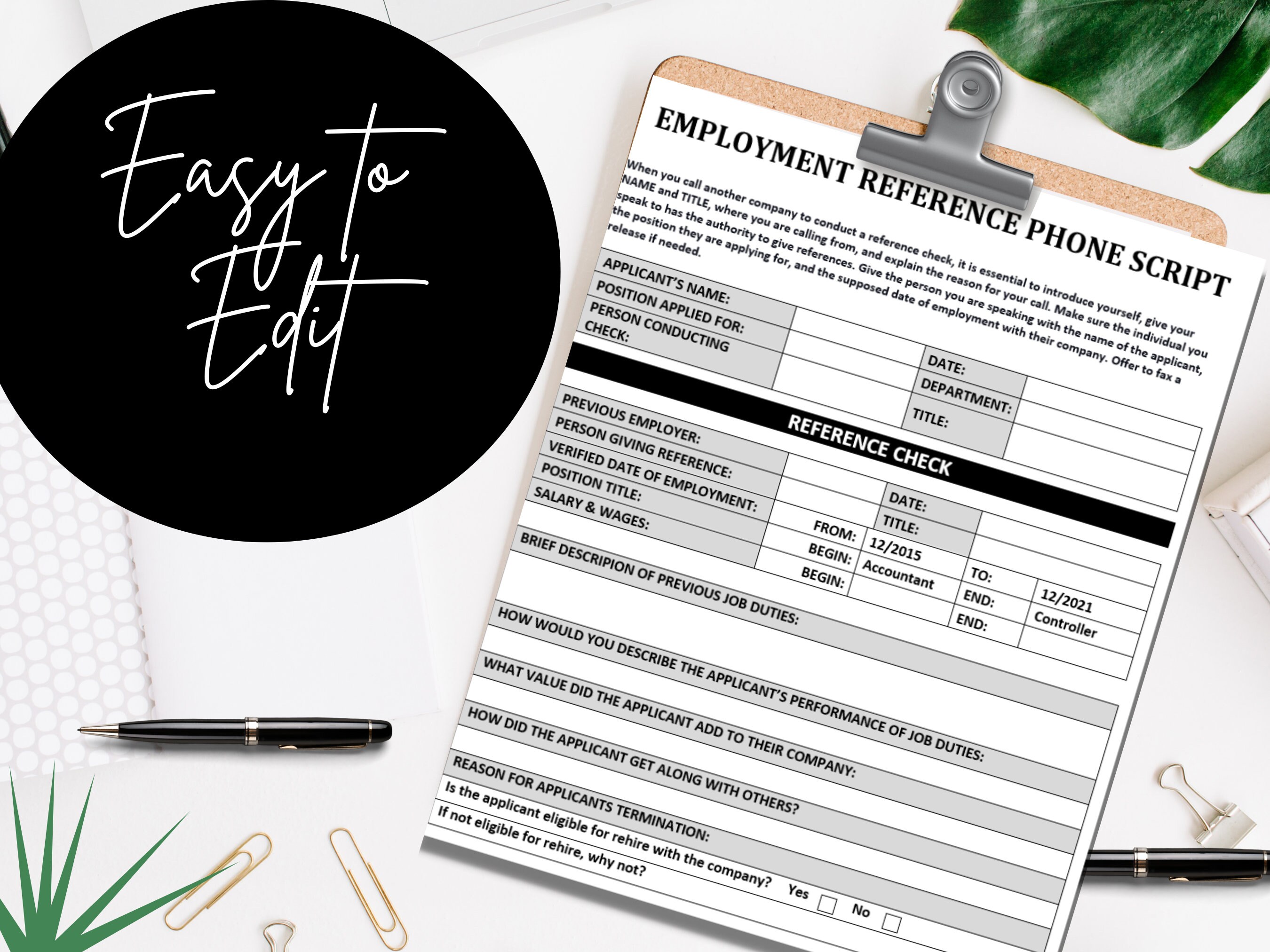 Employment Reference Phone Script HR Templates Editable & Printable - Etsy