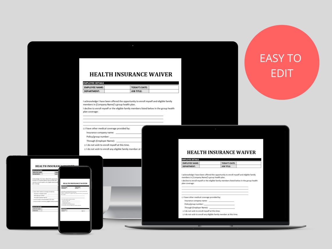 Health Insurance Waiver | Opt-out Form | MS Editable Word Document | HR ...