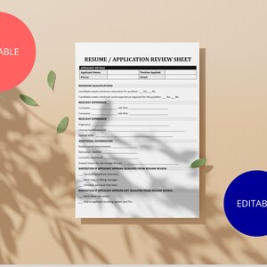 Employee Application / Resume Review Form: HR Templates | Human ...