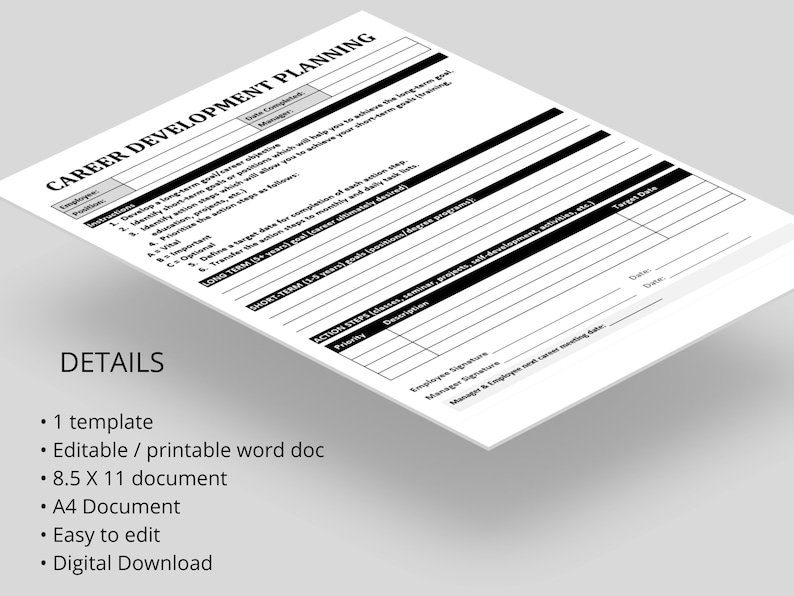 Career Development Planning Template: HR Employee Form (MS Word) - Etsy