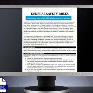 Employee Safety Policy Template | Editable Word Form | Human Resources ...