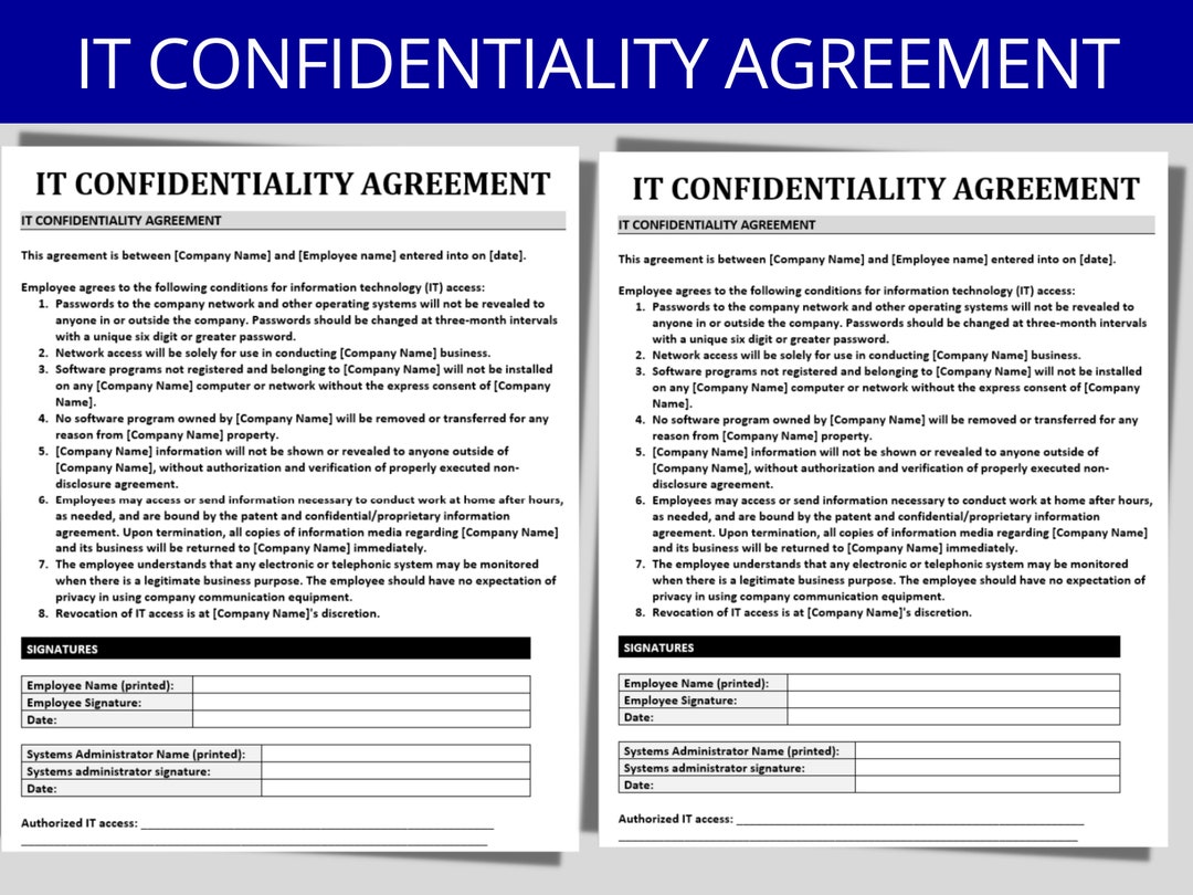 IT Employee Confidentiality Agreement: Legally Binding Document ...