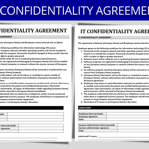 Employee Confidentiality Agreement Template - Etsy