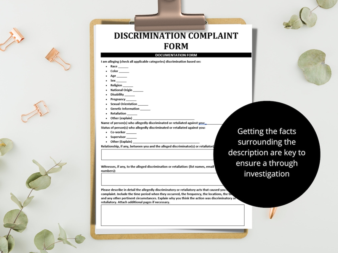 Discrimination Complaint Form & Employee Retaliation Document - Etsy