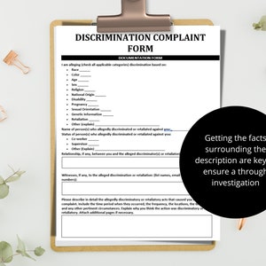 Discrimination Complaint Form & Employee Retaliation Document (digital ...