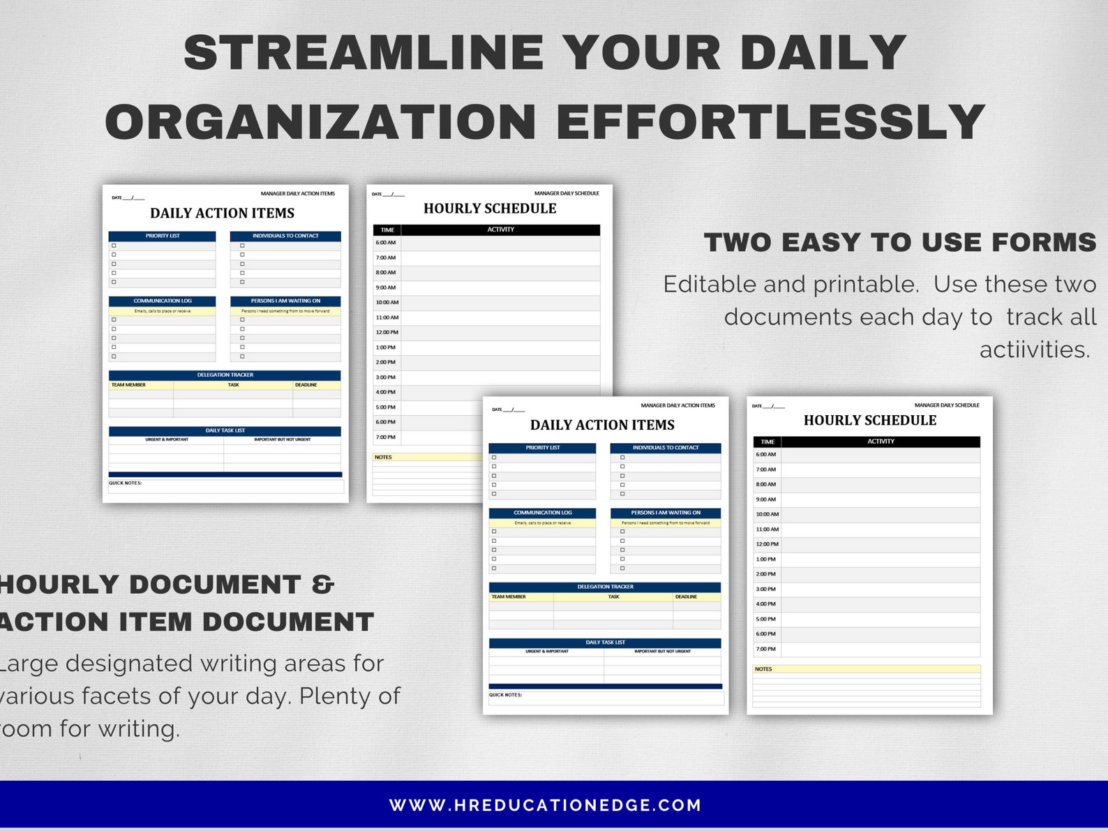 Manager's Daily Agenda & Action Planner: Editable HR Template (digital ...