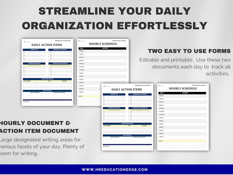 Manager's Daily Agenda & Action Planner: Editable HR Template (digital ...