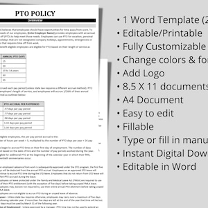 Editable PTO Policy Template: Employee Time-off HR Form (digital ...
