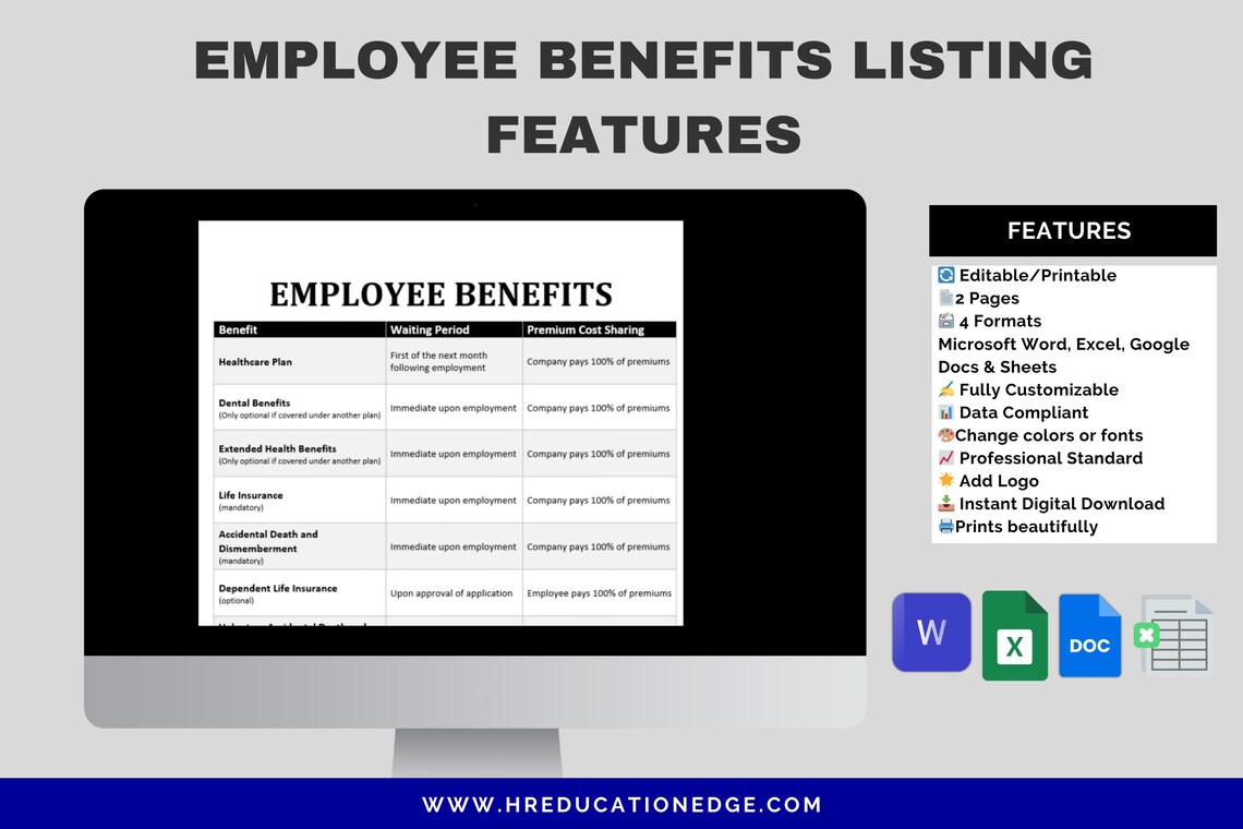 Employee Benefits List Template: HR Onboarding, Open Enrollment (word ...