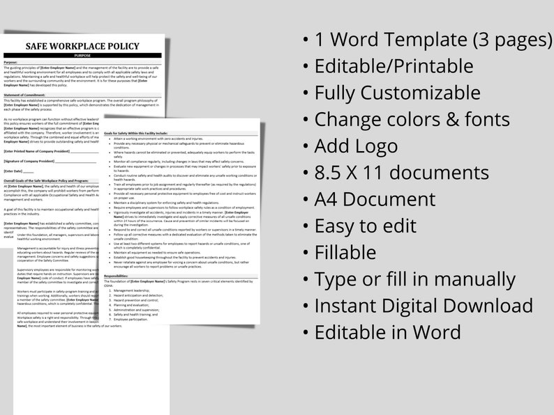 OSHA Compliance: Safe Workplace Policy Template (digital Download) - Etsy