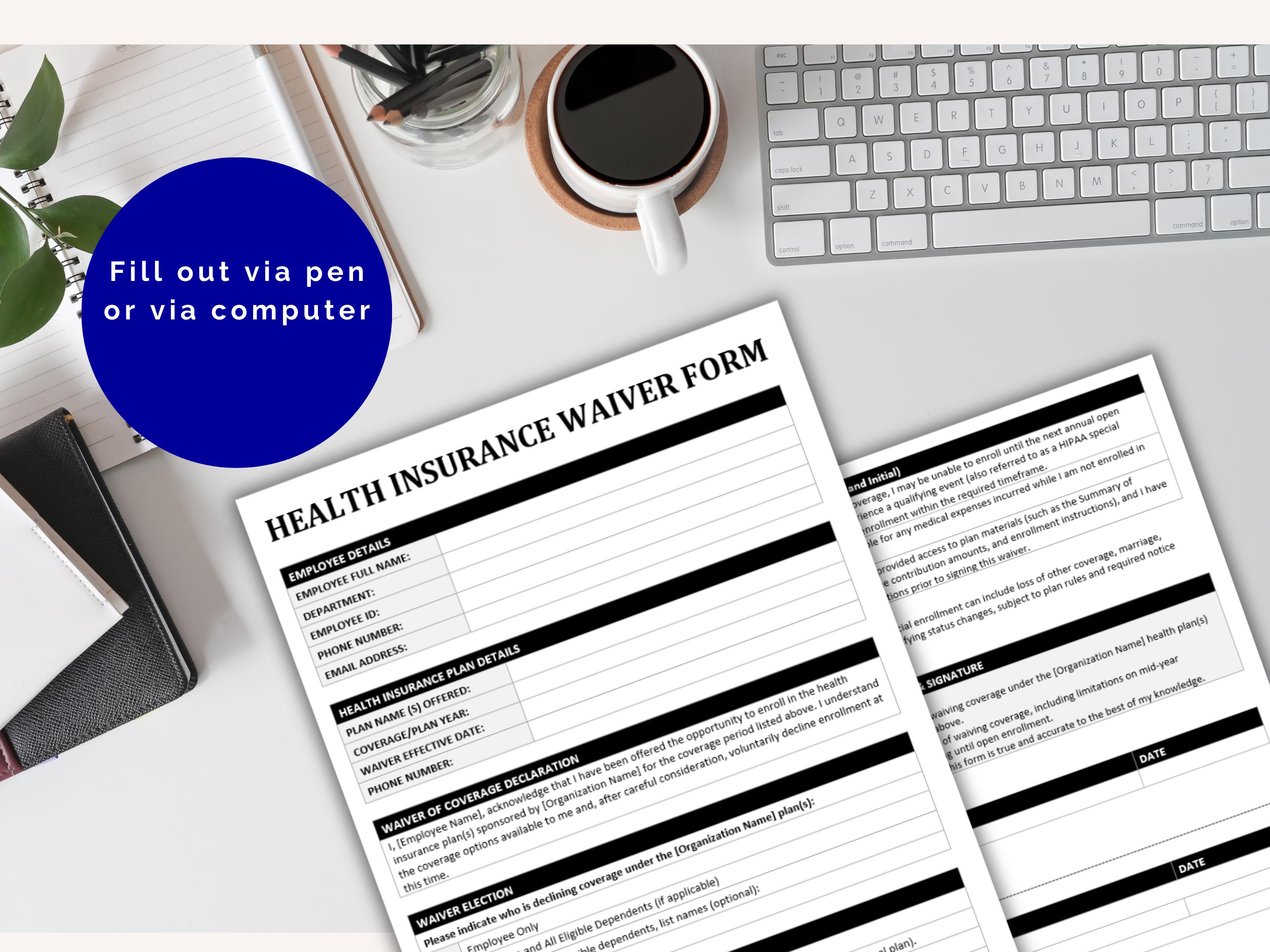 Health Insurance Waiver | Opt-out Form | Editable Word & Google Doc ...