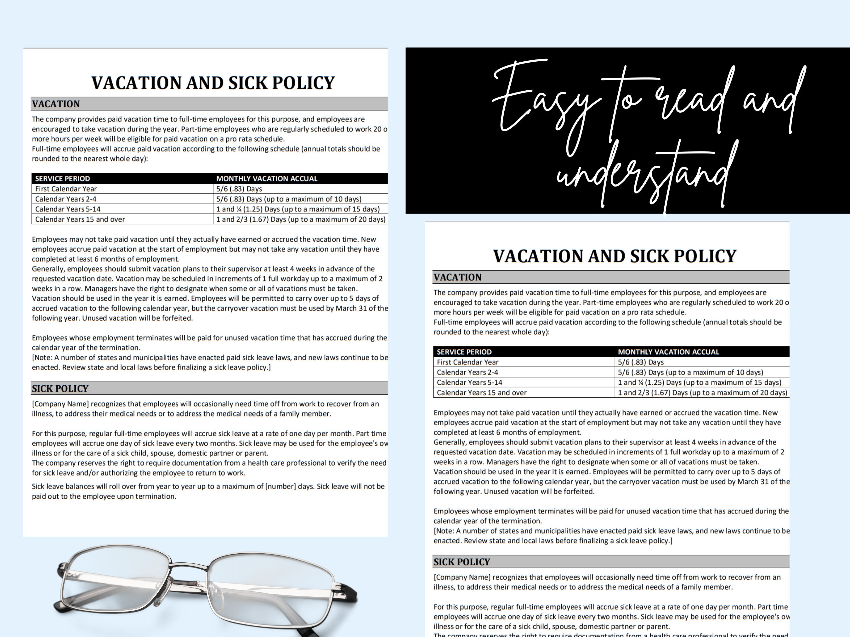 Vacation and Sick Policy Template | MS Editable Word | HR Policies - Etsy