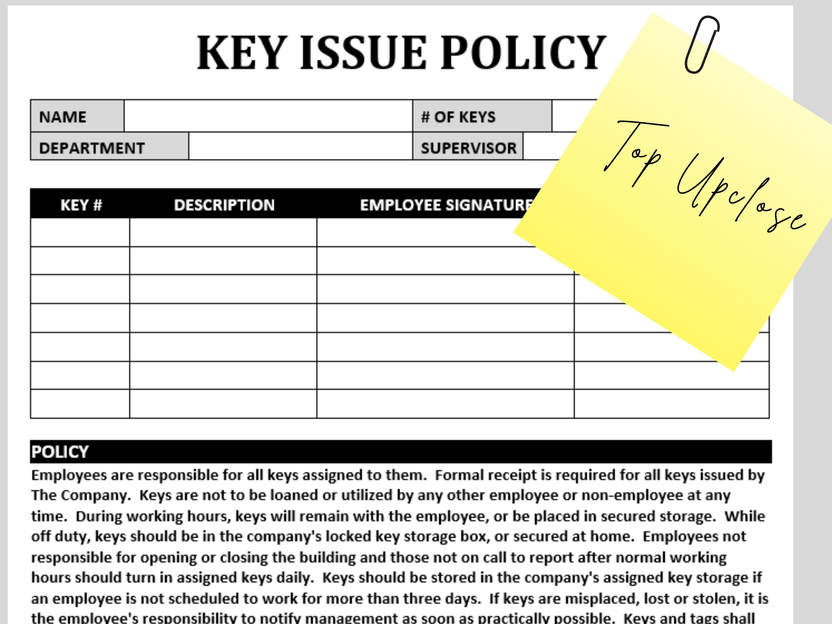 Key Issue Policy Editable HR Form HR Template Human Resource Form ...