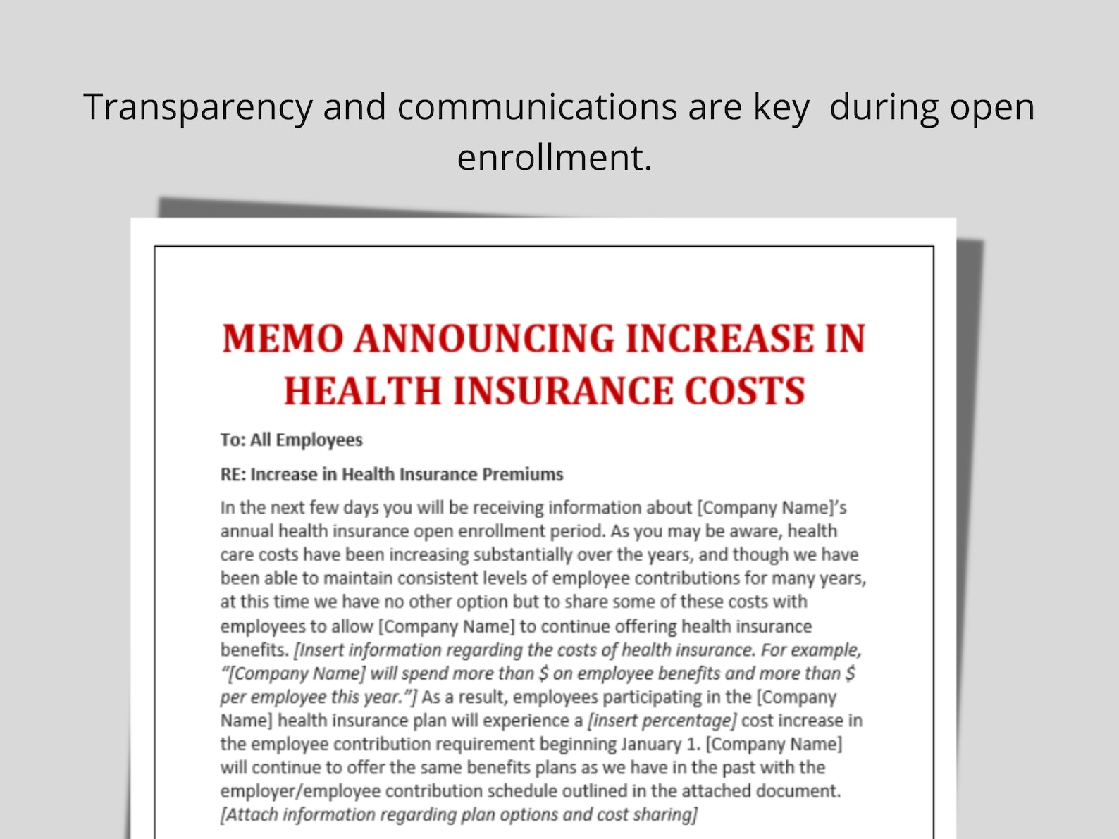 Memo: Announcing Health Insurance Cost Increase | HR Communication ...