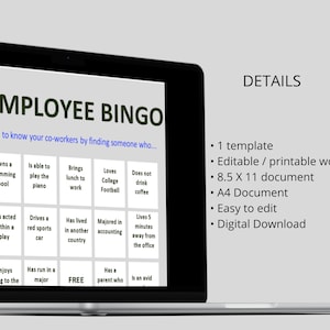 Employee Bingo Template: HR Icebreaker Game (editable Word) - Etsy