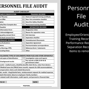 Personnel File Checklist Employee Folder Audit HR Template Human ...