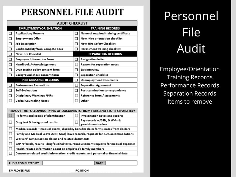 Personnel File Checklist Employee Folder Audit HR Template - Etsy Personnel File Checklist Employee Folder Audit HR Template - Etsy