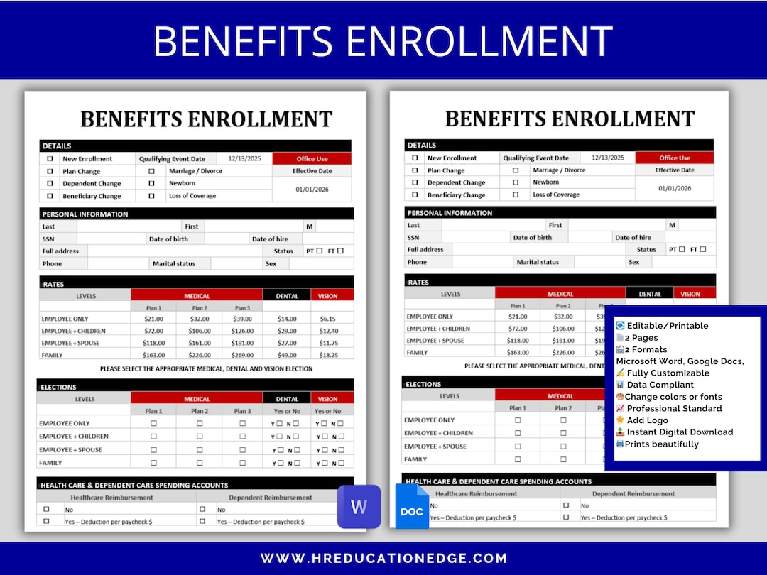 Employee Benefits Enrollment Template: HR Health Insurance Open ...