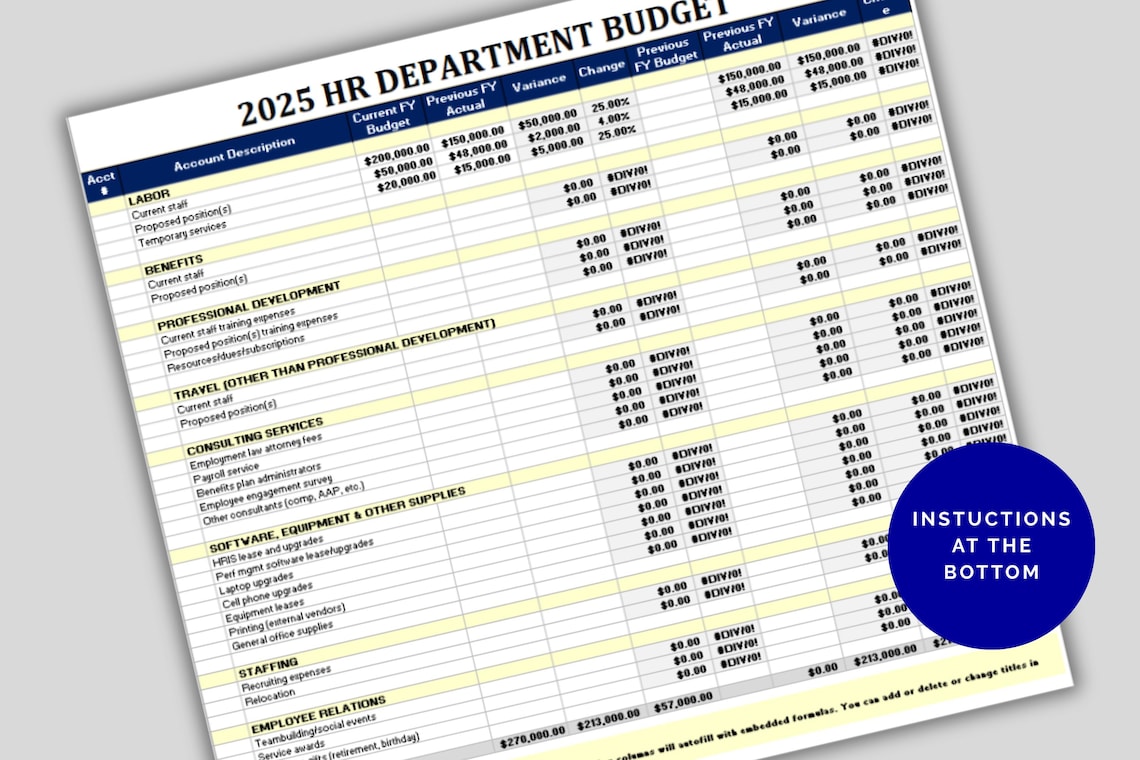 HR Budget Template: Editable Excel Spreadsheet (8.5x11 & A4) - Etsy