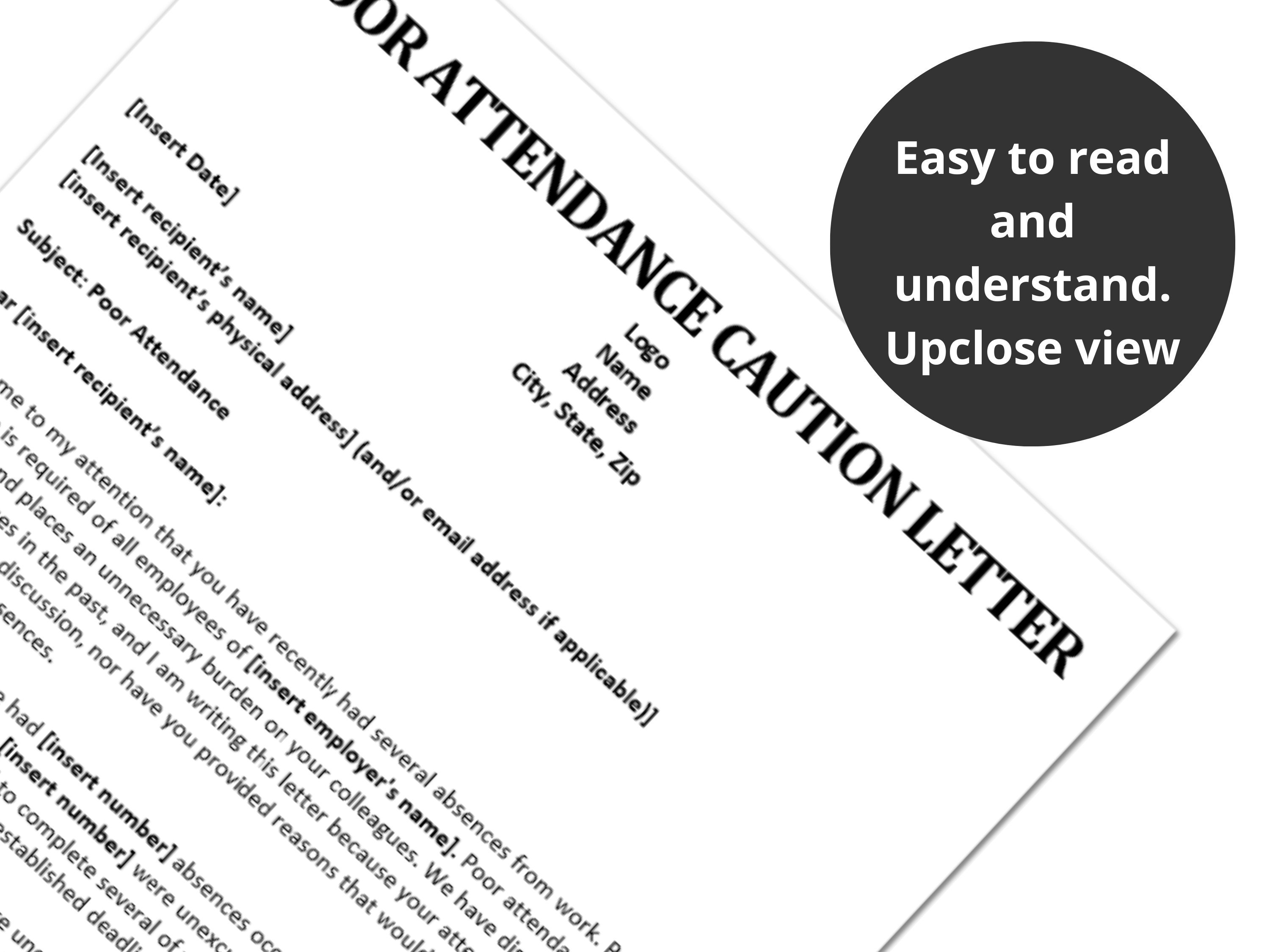 Attendance Warning Letter: HR Template Employee Poor Attendance Notice ...