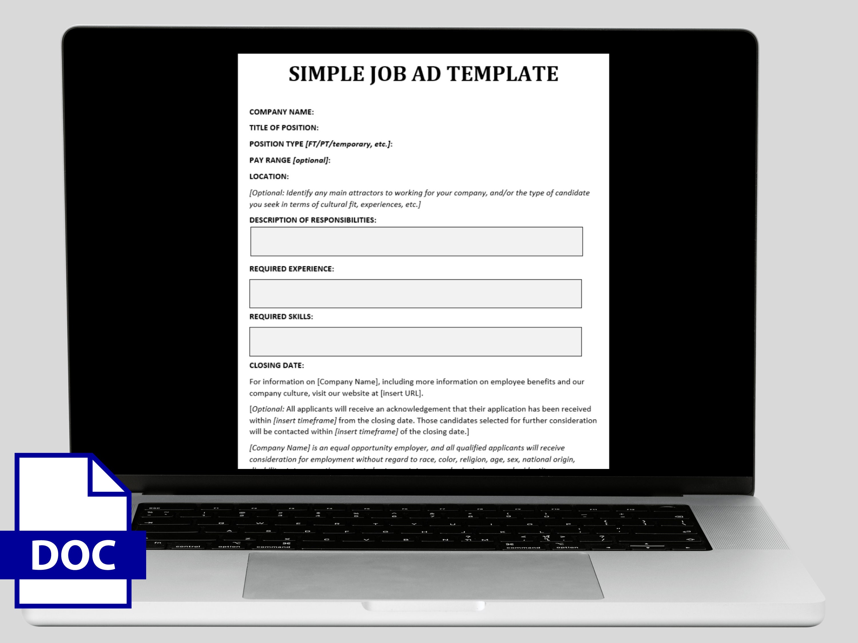 Simple Job Ad Template: Editable MS Word Easy Hiring Solutions - Etsy