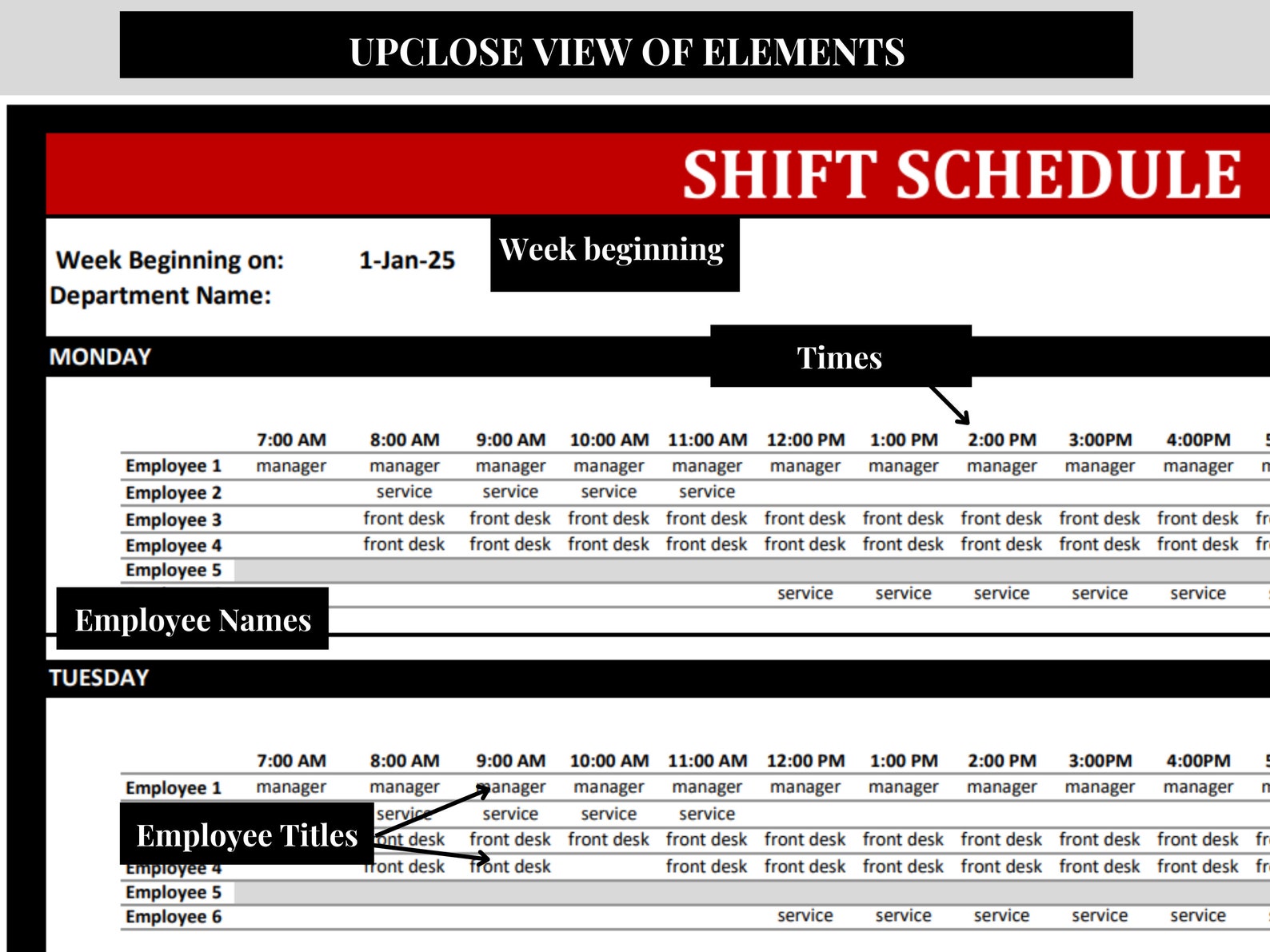 Employee Shift Schedule Template: Printable Excel Planner - Etsy