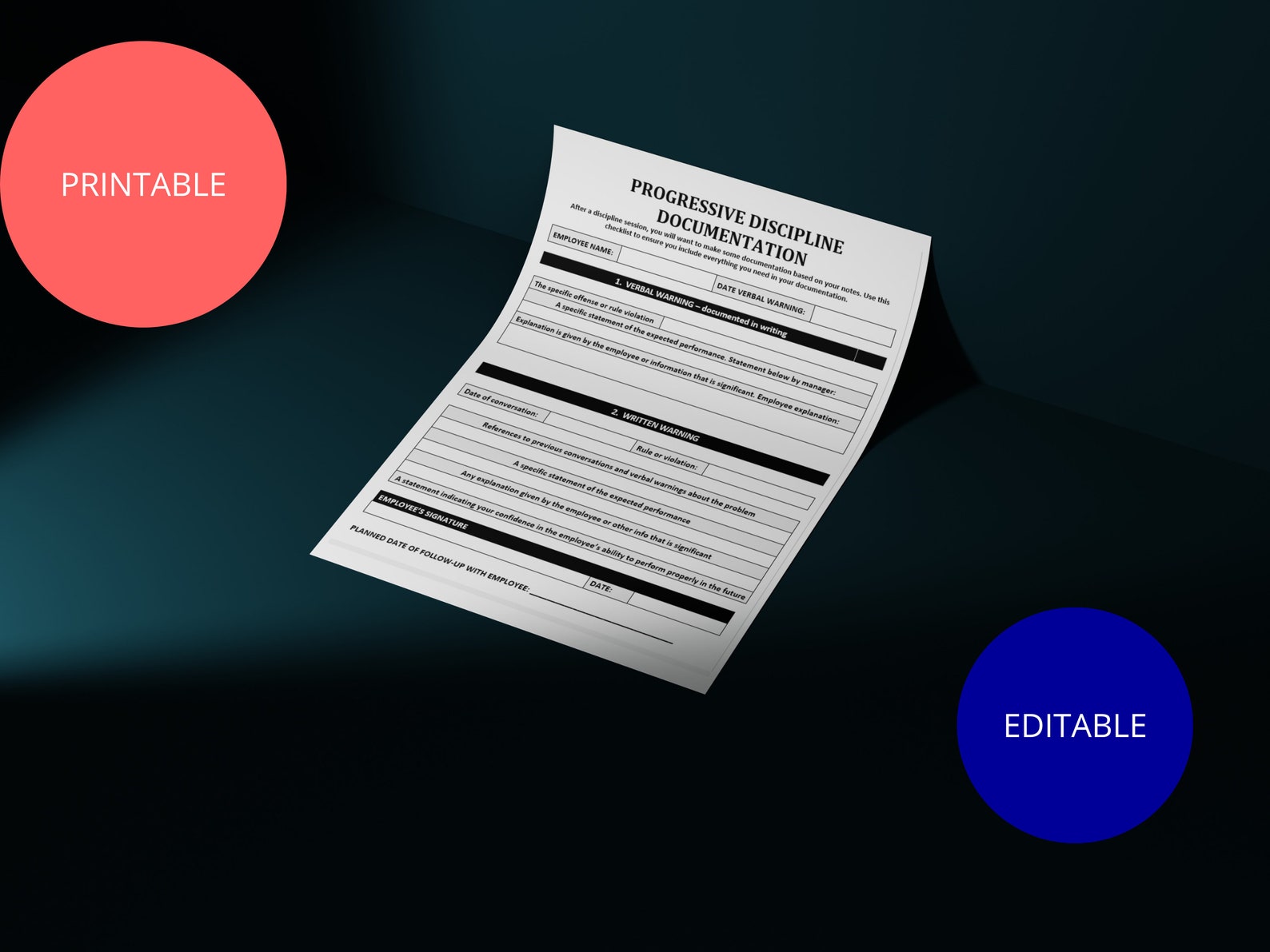 Progressive Discipline Documentation: Employee Write up MS Editable ...