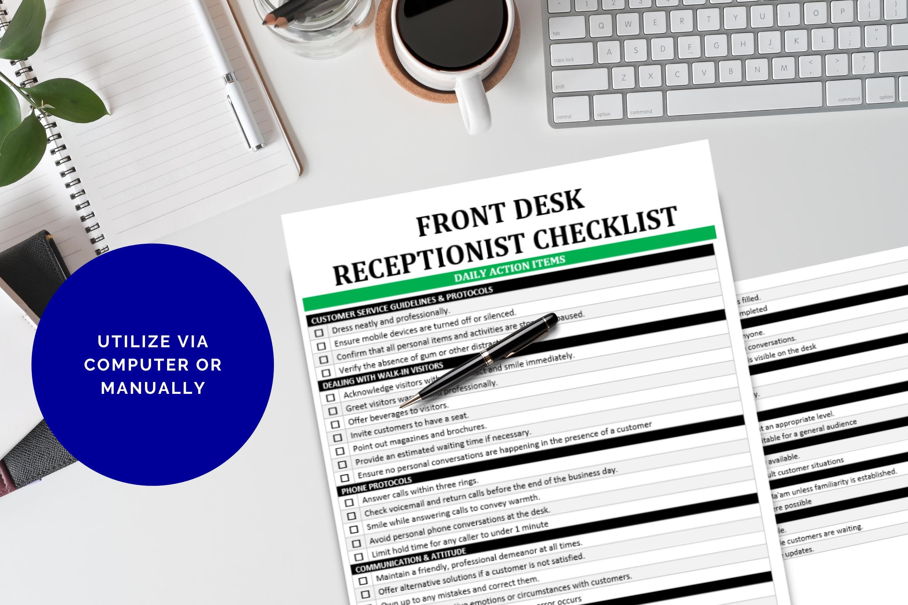 Receptionist Training Checklist: Front Desk Customer Service (word ...