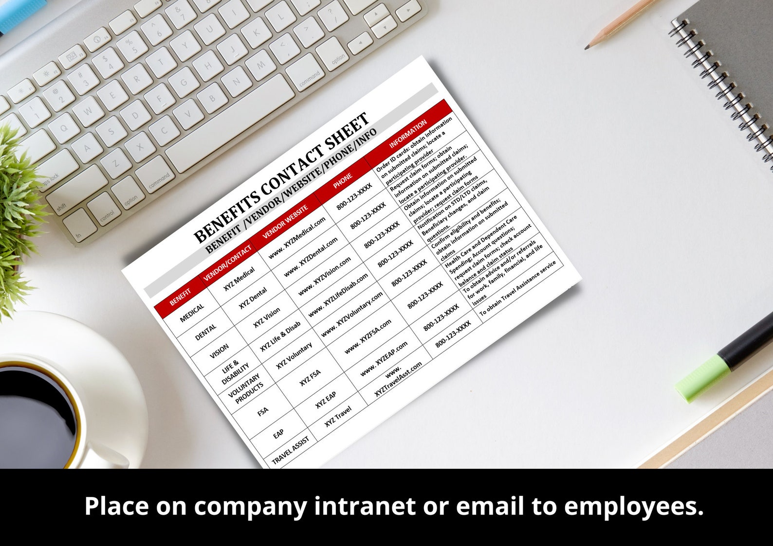 Benefits Contact Sheet Employee HR Templates HR Forms and Documents ...