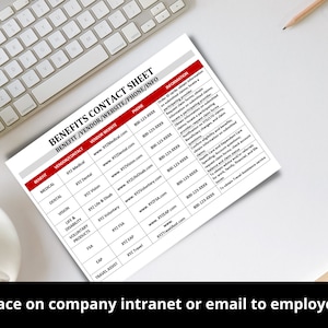 Benefits Contact Sheet Employee HR Templates HR Forms and Documents ...