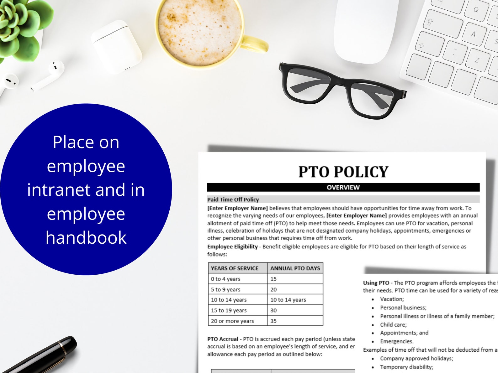 PTO Policy Template Employee Time-off Employee Benefit Handbook Policy ...