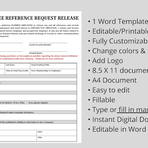 Employee Reference Request Release | HR Template | MS Word Editable ...