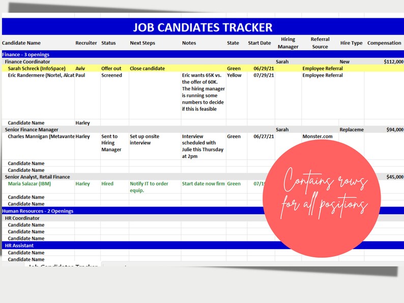 Job Candidate Tracker: Editable HR Recruiting Excel Template - Etsy