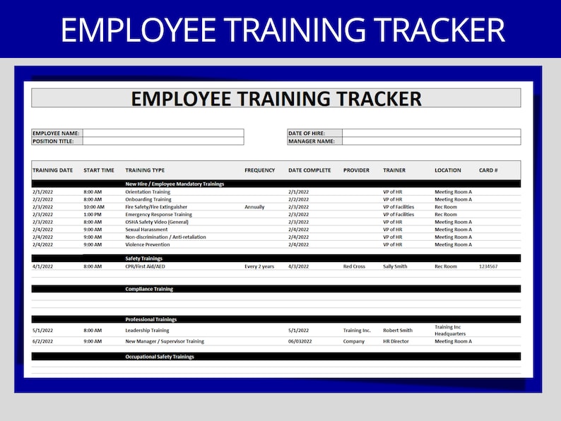 Streamlined Employee Training Tracker Template for New Hires & Current ...