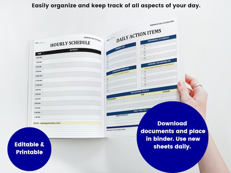 Manager's Daily Agenda & Action Planner: Editable HR Template (digital ...