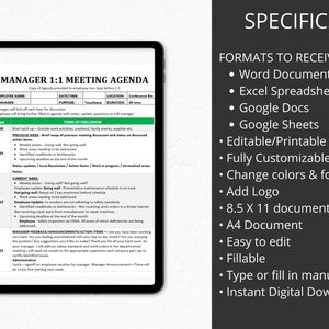 Manager One-on-one Meeting Agenda Template: HR Forms, Human Resource ...