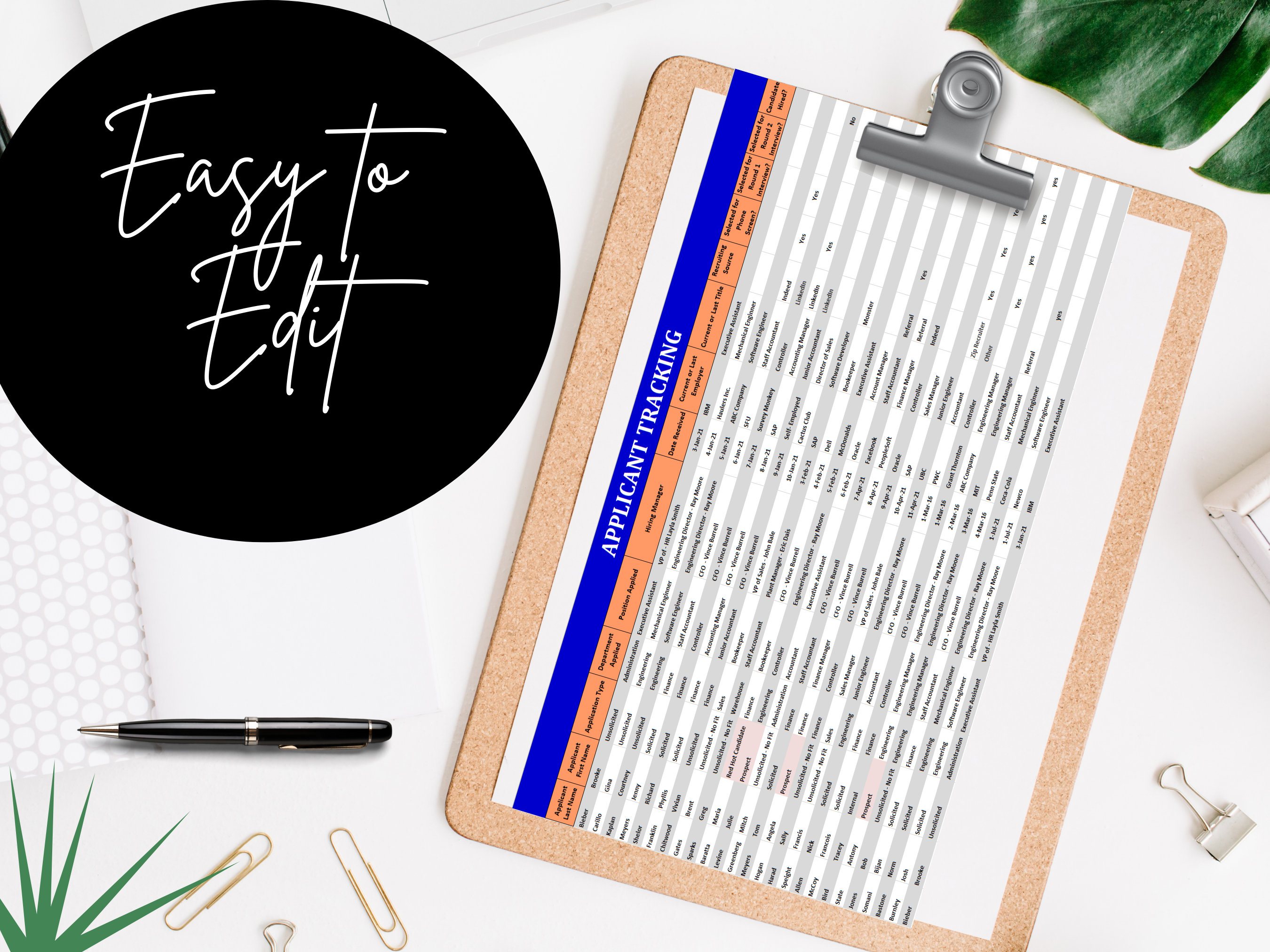 Applicant Tracker Template: MS Editable HR Excel Form | Candidate ...