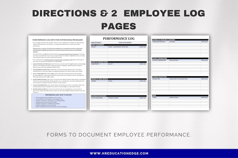 Manager Performance Log: Employee Performance Review Backup ...