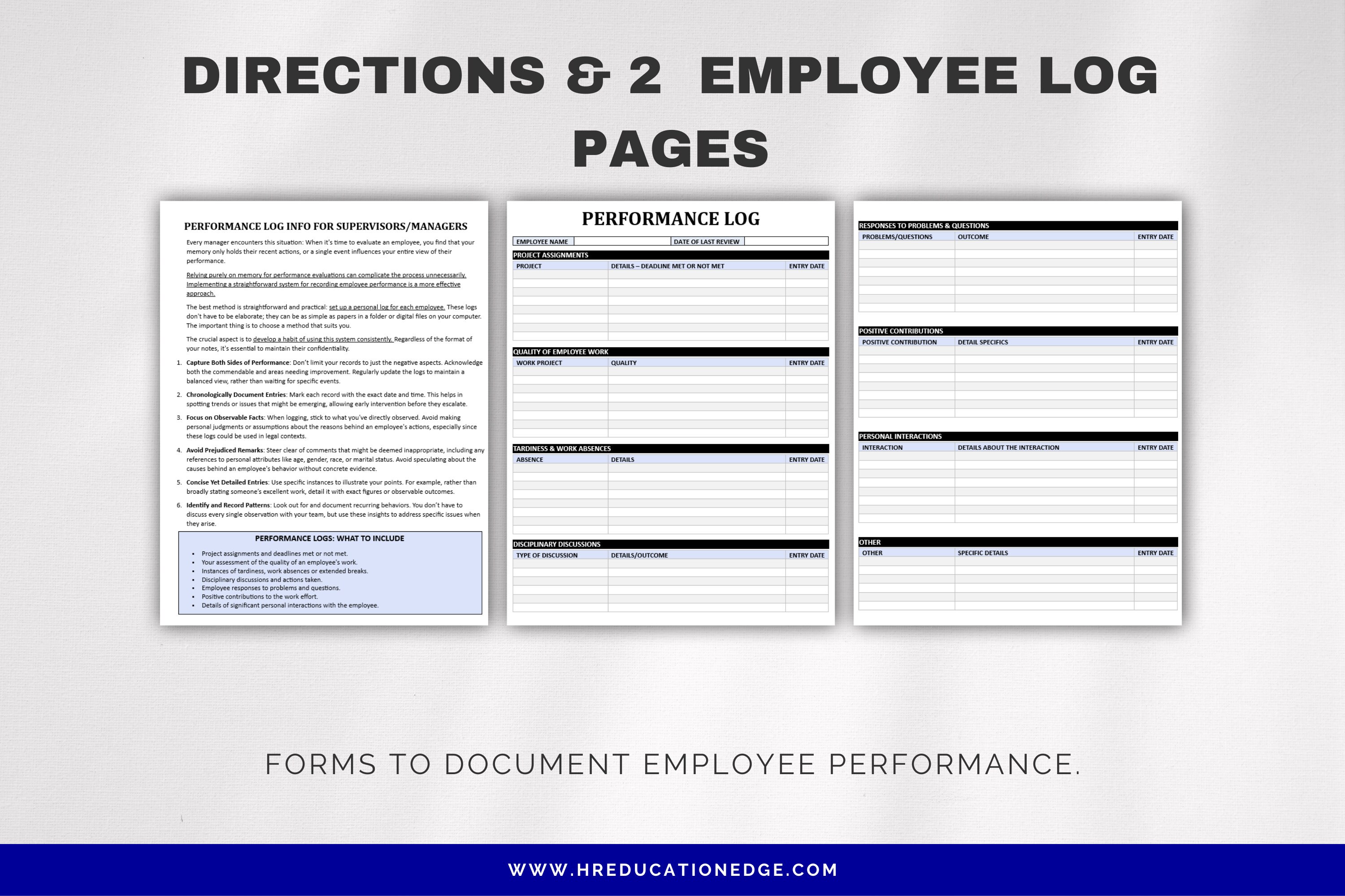 Manager Performance Log: Employee Performance Review Backup ...