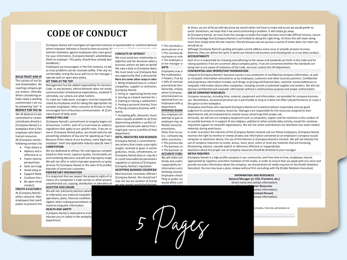 Employee Code of Conduct Policy HR Business Procedures - Etsy