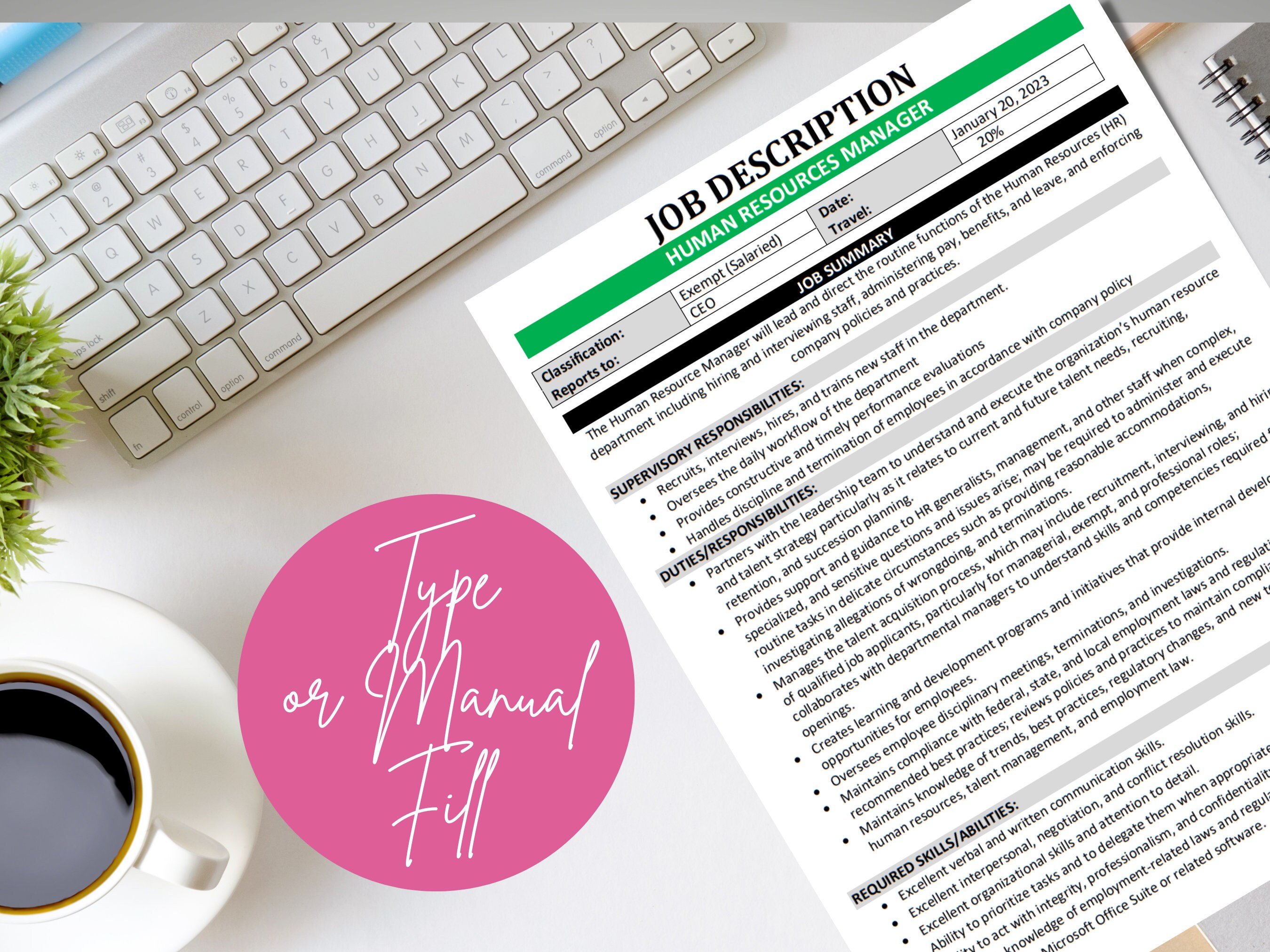 HR Manager Job Description Template: MS Word Editable (a4/8.5x11) - Etsy