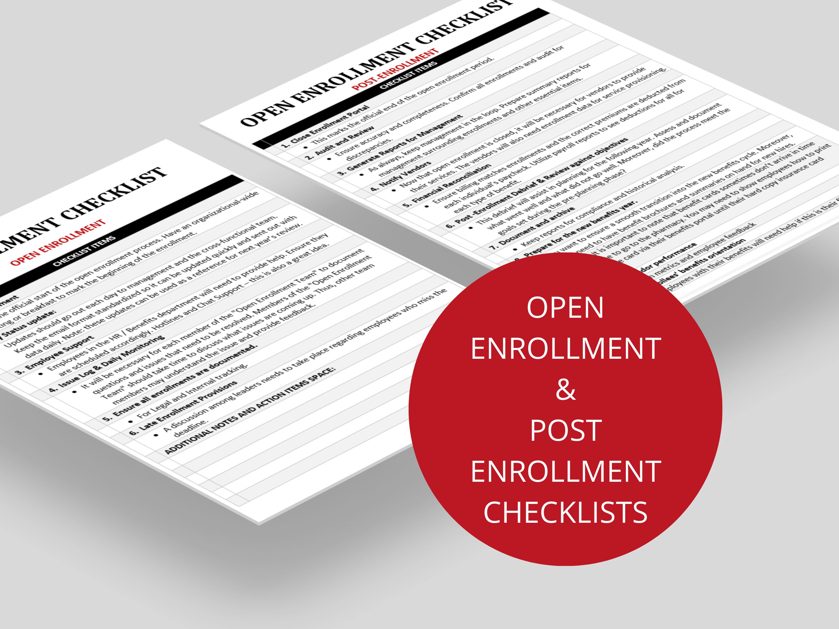 Open Enrollment Checklist Employee Benefits HR Templates Human Resource ...