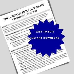 Employee Classification Policy Template: Editable HR Word Form (digital ...