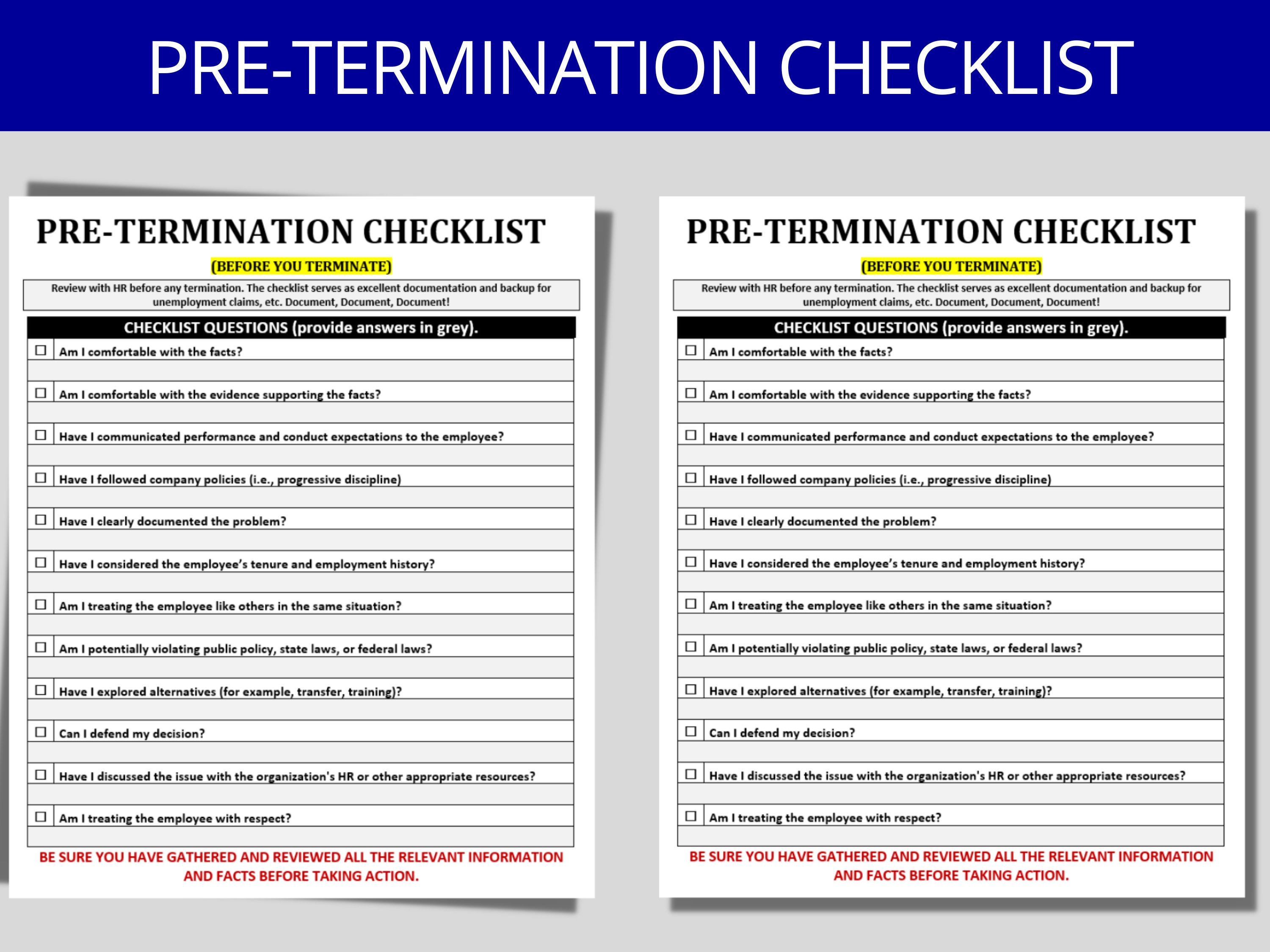 Manager's Pre-termination Review Checklist: Employee Exit Documentation ...