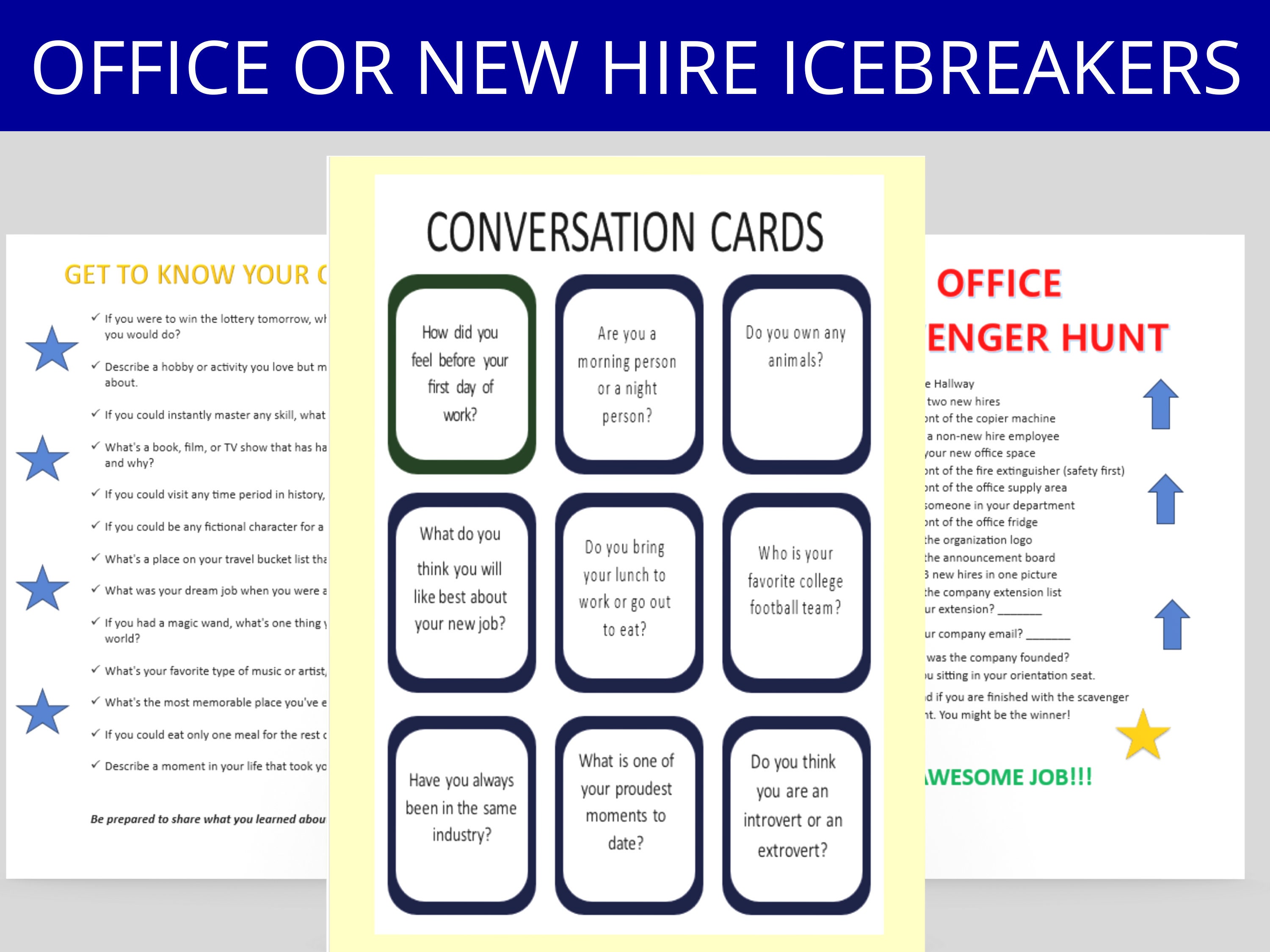Office Icebreakers 3: Staff & New Hire Games Conversation Cards Office ...