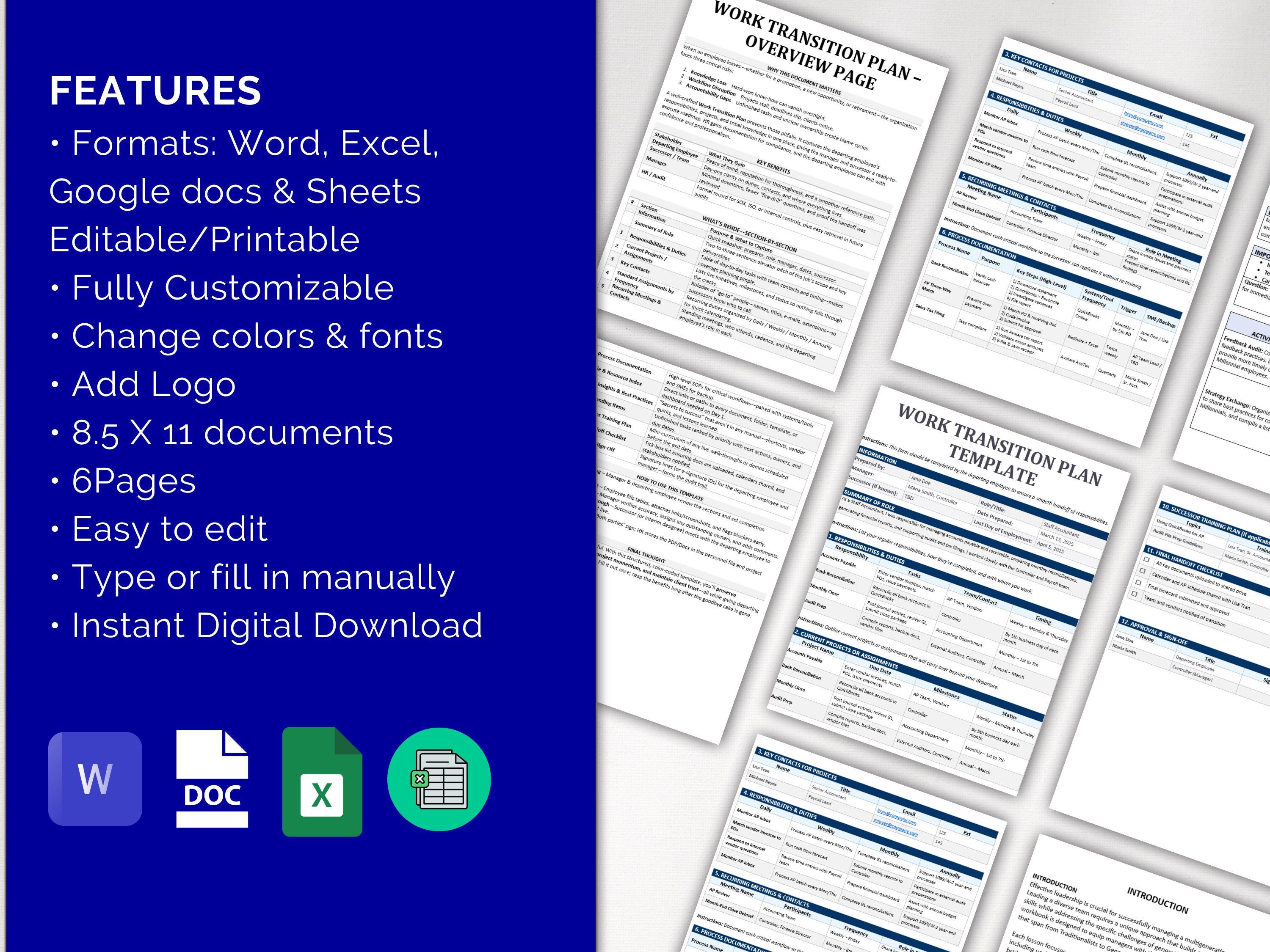Employee Transition Plan Template: HR Offboarding Forms (word, Excel ...